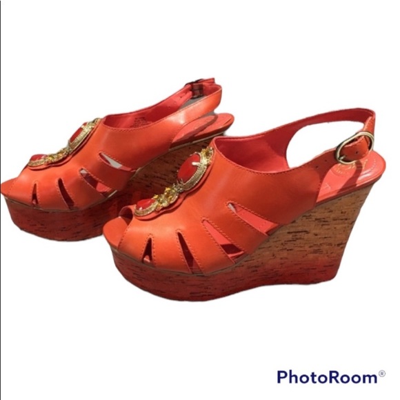 BCBGeneration | Shoes | Bcbg Tangerine Orange Leather Jeweled Platform ...